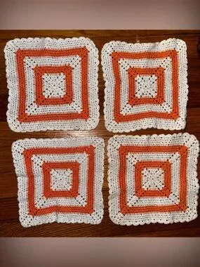 Accents | Crochet Vintage Tangerine Orange Granny Squares Set Of 4 ...